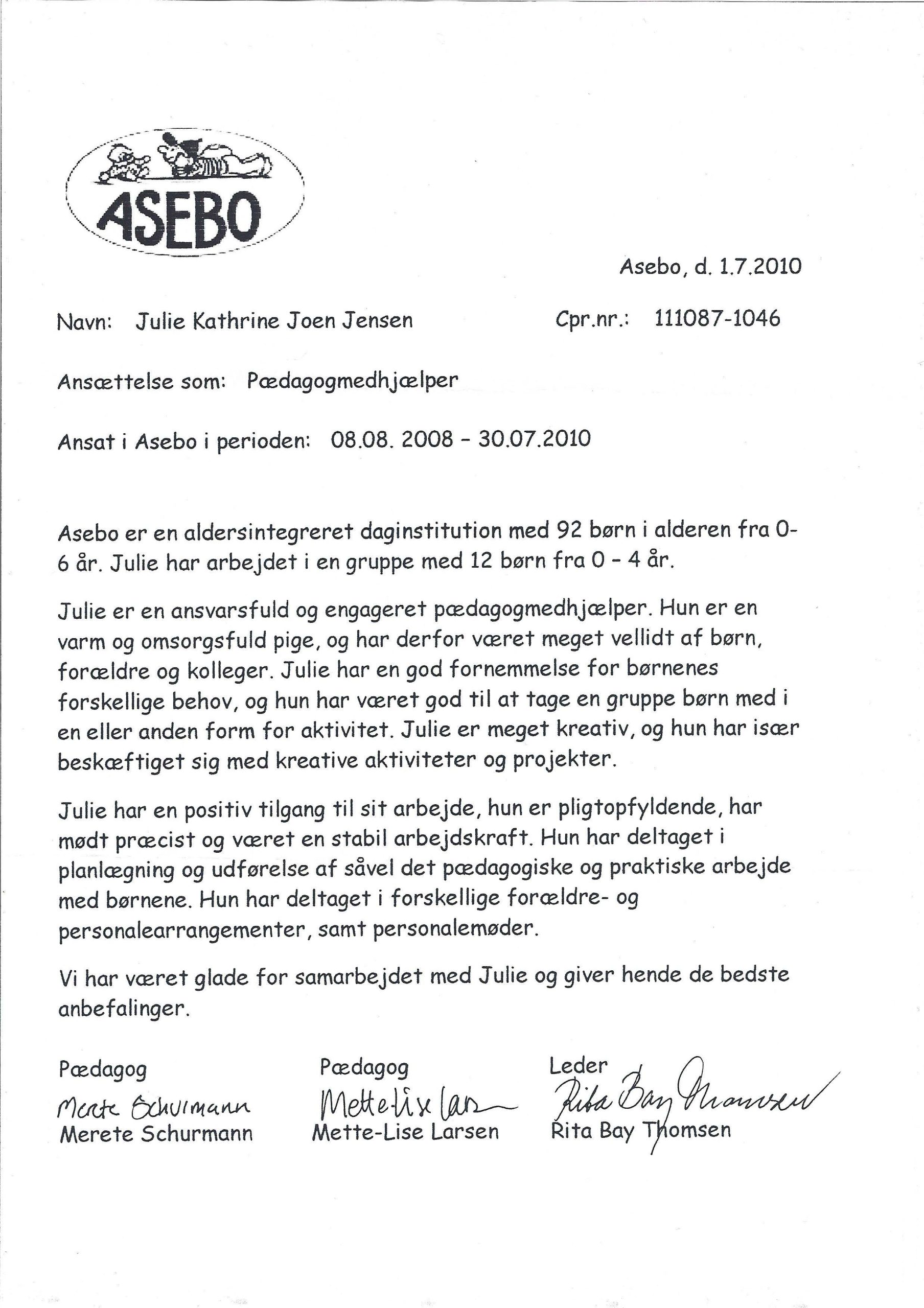 Curriculum vitae | Julie Kathrine Joen